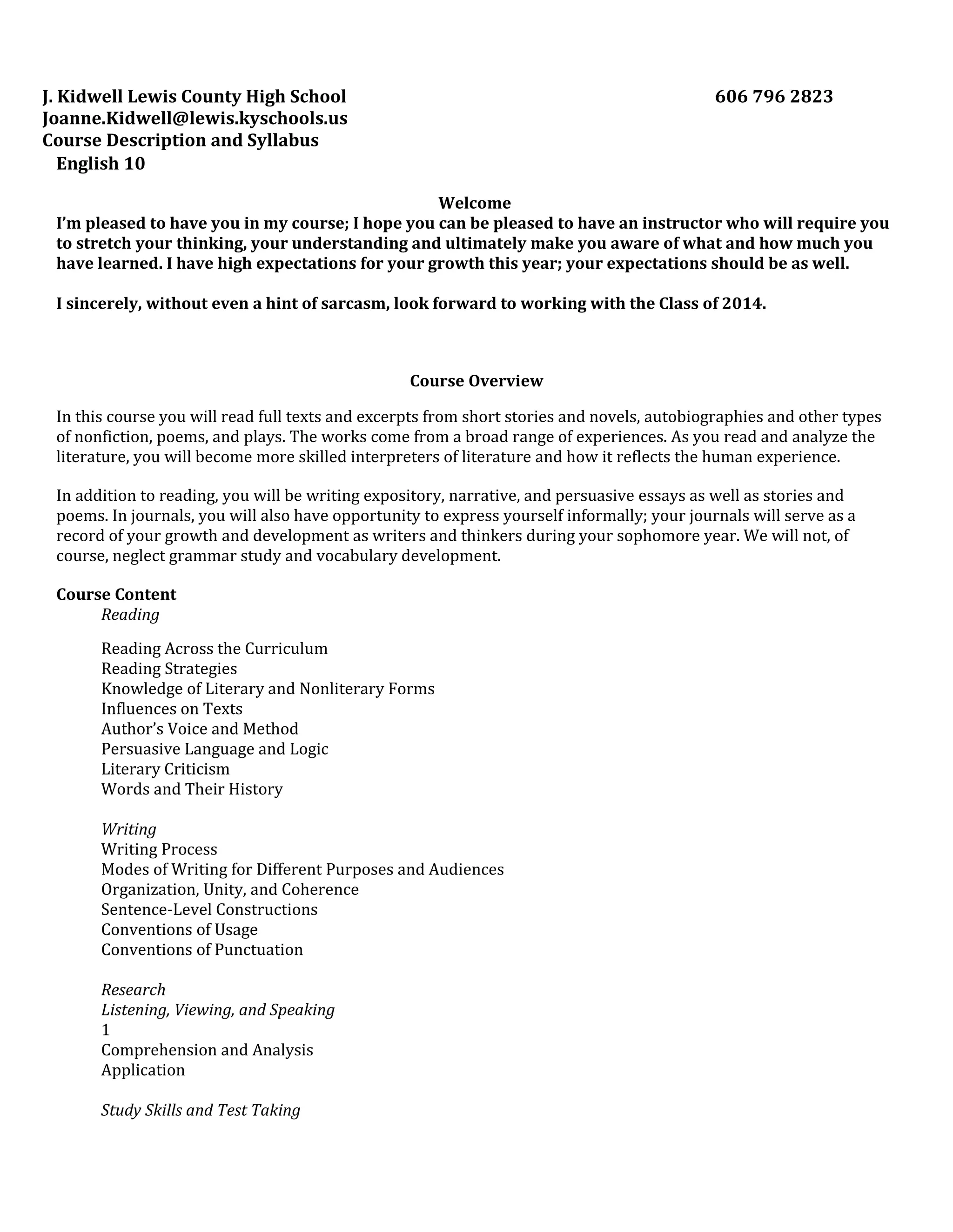 English II Syllabus | DOC