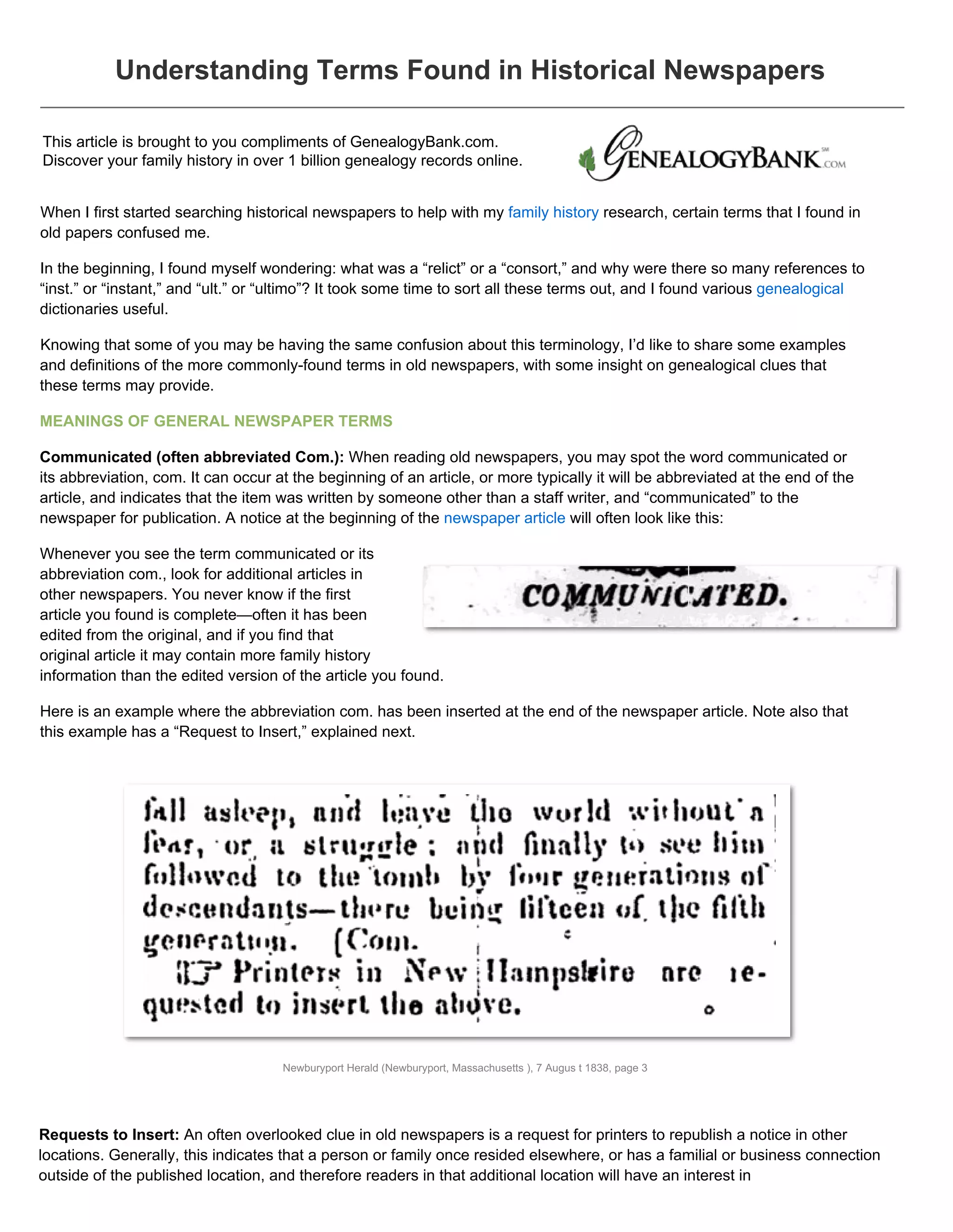 Understanding Newspaper Terminology in Historical Newspapers | PDF