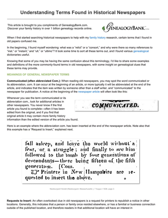 Understanding Newspaper Terminology in Historical Newspapers | PDF