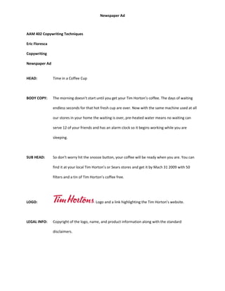 Tim Horton's Newspaper Ad | DOCX