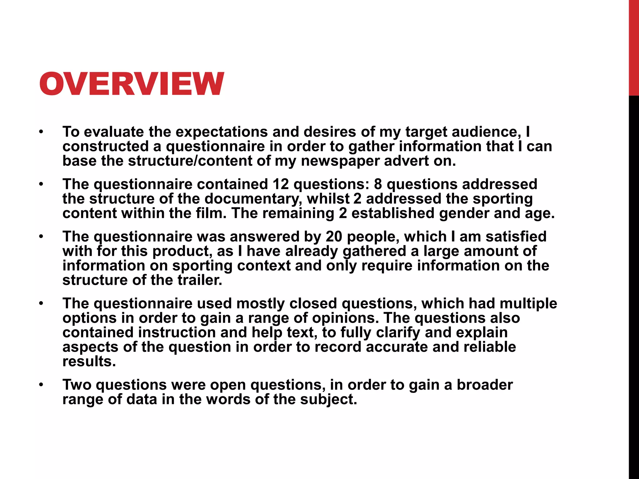 Questionnaire Analysis-Newspaper Advert | PPTX