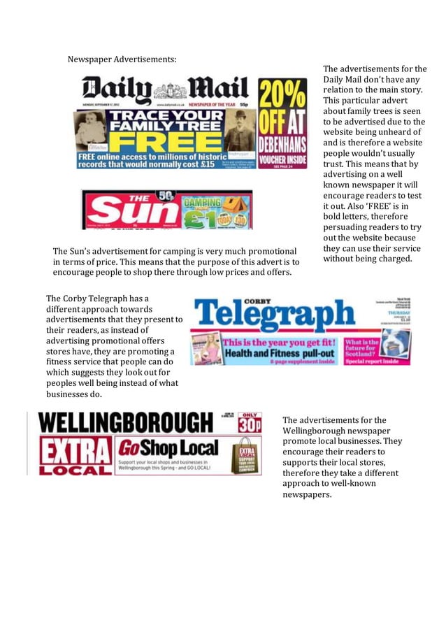 Newspaper advertisements | DOCX | Business | Business and Finance
