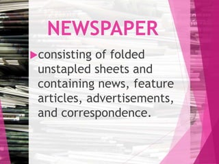 Newspaper and its' parts | PPSX