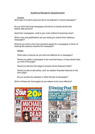 Newspaper audience research questionnaire | DOC