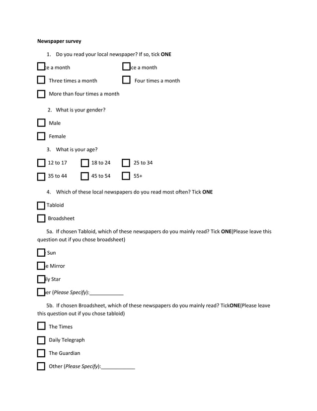 Newspaper blank survey | DOCX