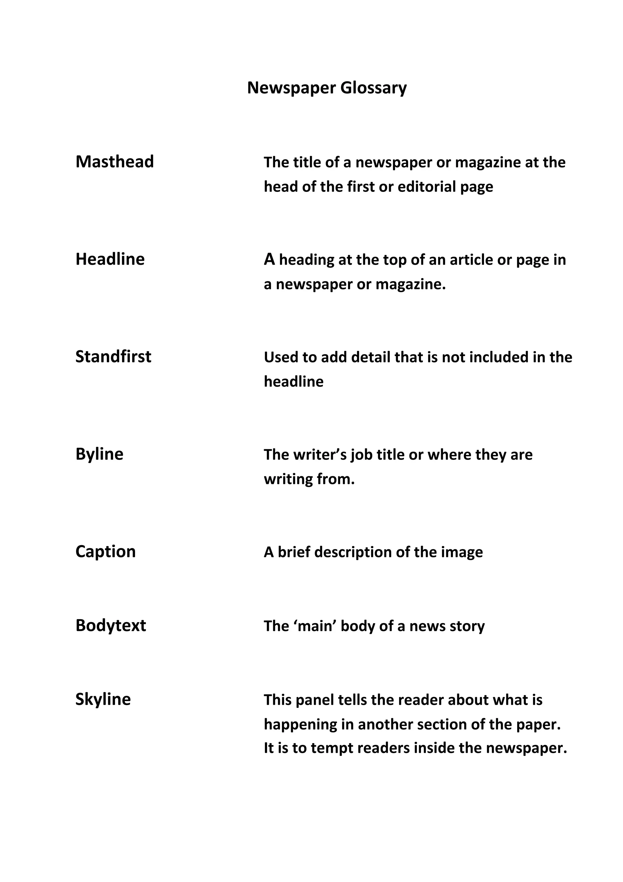 Newspaper glossary | DOCX