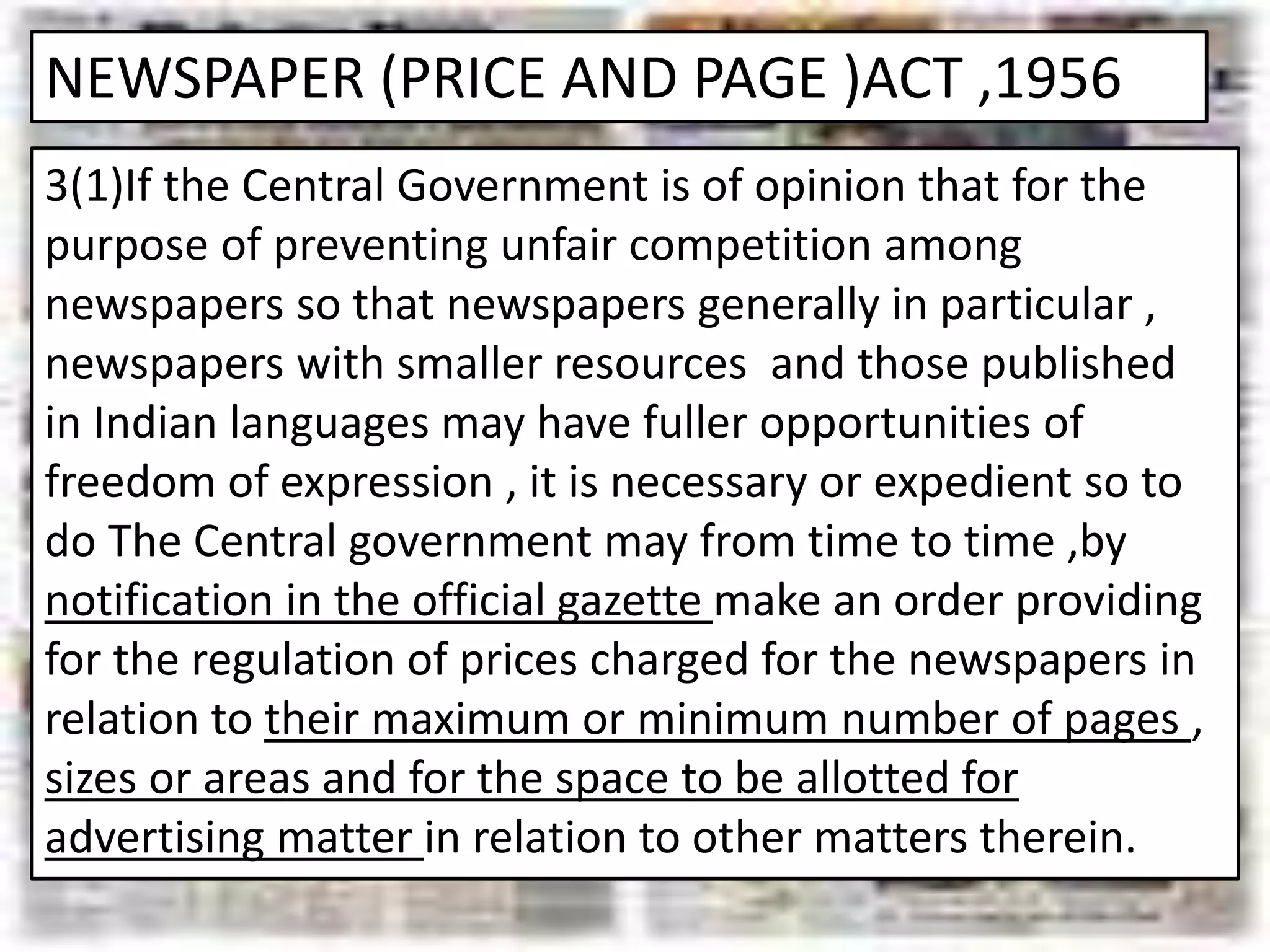 Newspaper price and page act,1956 | PPTX