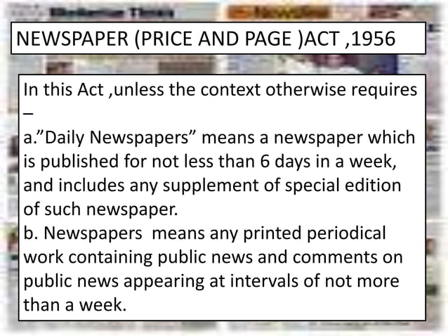 Newspaper price and page act,1956 | PPTX