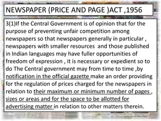 Newspaper price and page act,1956 | PPTX