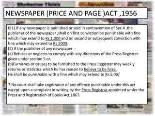 Newspaper price and page act,1956 | PPTX