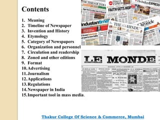 Newspapers History & Function | PPTX