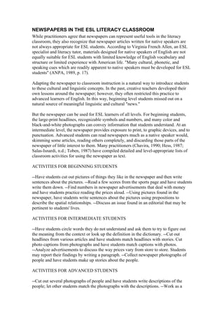 Newspapers and esl | DOC | Homework and Study | Education