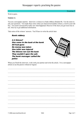 Newspaper Reports: Passive Voice | PDF | Crime & Harmful Acts to ...