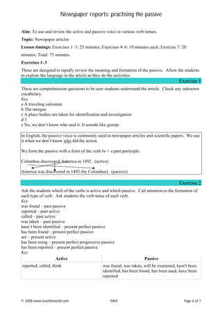 Newspaper Reports: Passive Voice | PDF | Crime & Harmful Acts to ...