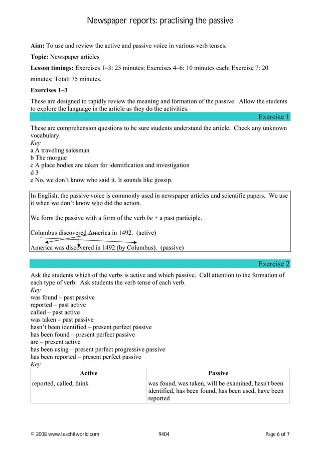 Newspaper Reports: Passive Voice | PDF | Crime & Harmful Acts to Individuals, Society & Human ...