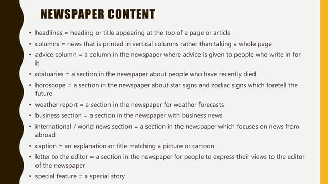 Newspapers vocabulary | PPTX