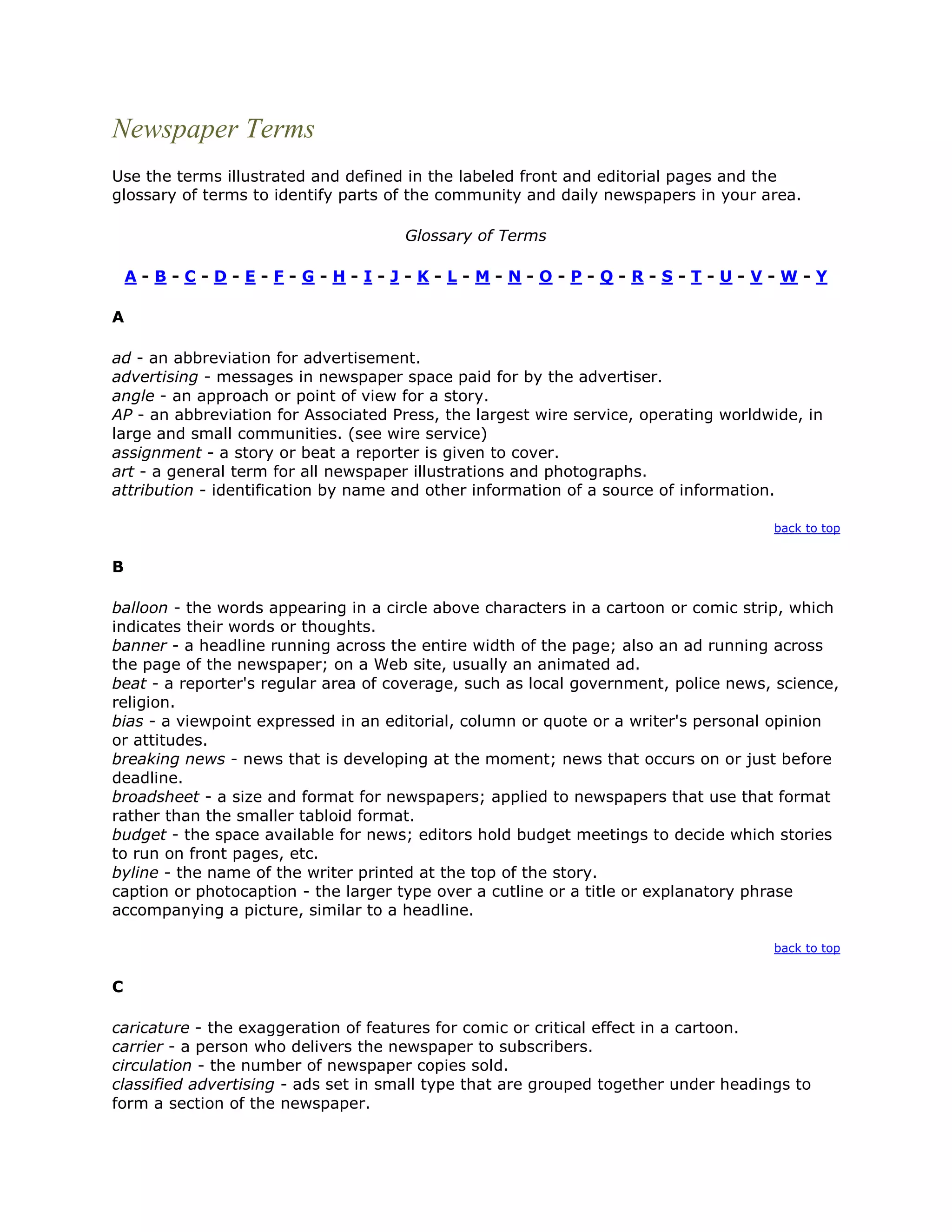 Newspaper terms | PDF
