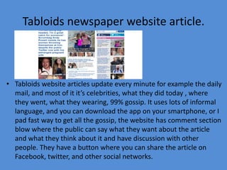 Newspaper website article | PPTX | Social Networking | Internet