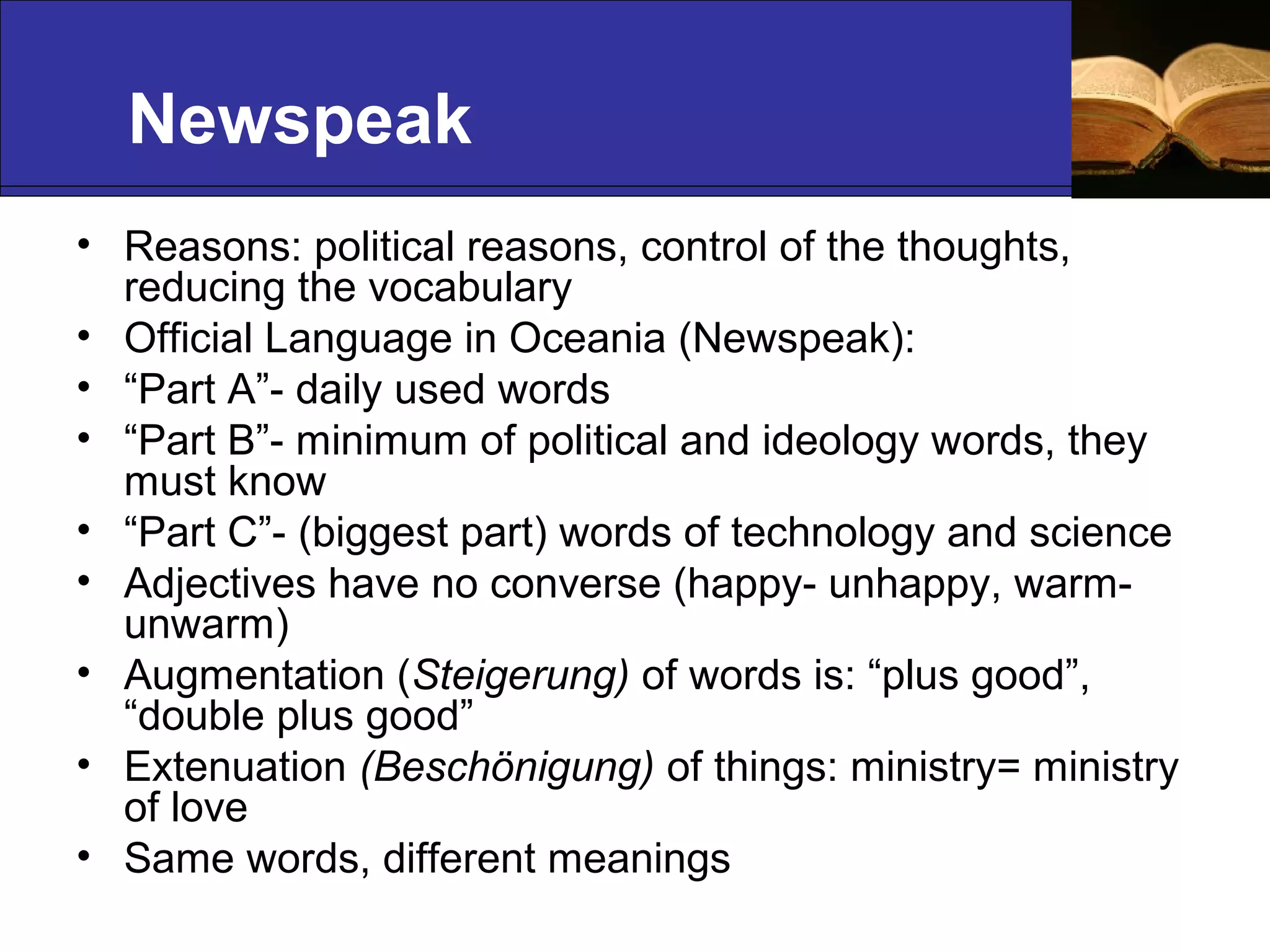 Newspeak and thoughtpolice by pascal | PPT