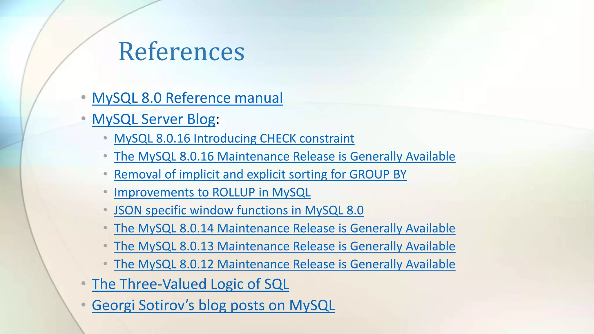 New SQL features in latest MySQL releases | PPTX