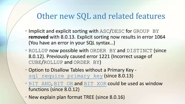 New SQL features in latest MySQL releases | PPTX