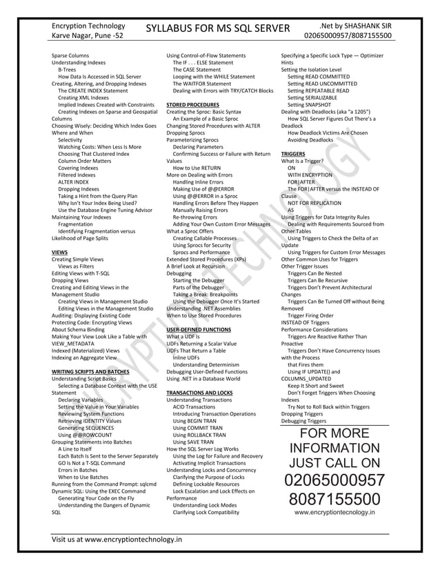 FREE Sql Server syllabus | PDF