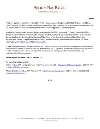 Denver CPA Firm, Holben Hay Husman, Announces Name Change to Holben Hay ...
