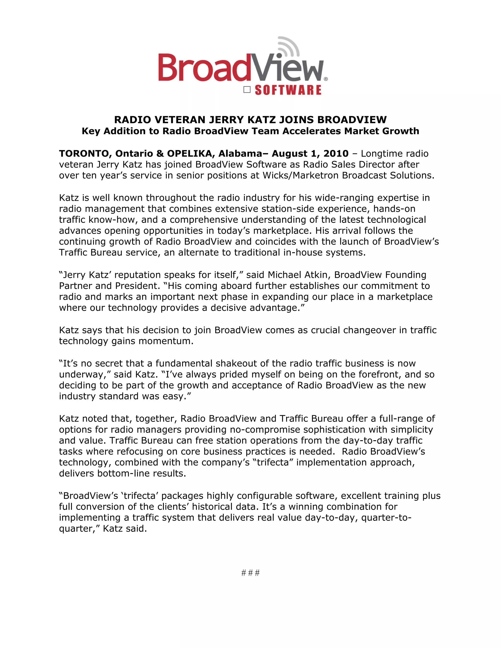 News Release Katz Joins Bv | PDF