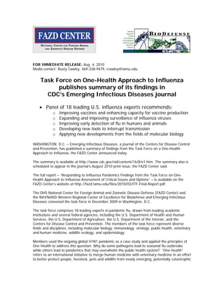 Task Force on One-Health Approach to Influenza publishes summary of its ...