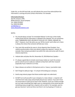 News release template | PDF