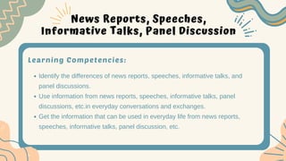 News Reports, Speeches, and Panel Discussion | PDF | Educational ...