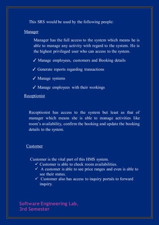 Software Requirement Specification Of Hotel Management System | DOCX