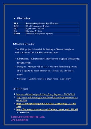 Software Requirement Specification Of Hotel Management System | DOCX