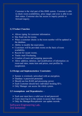 Software Requirement Specification Of Hotel Management System | DOCX