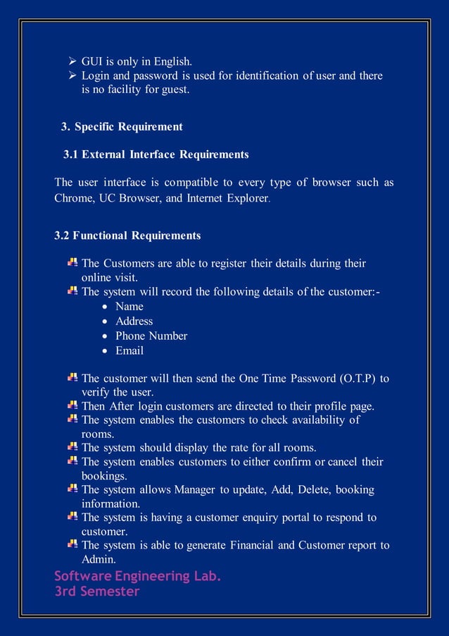 Software Requirement Specification Of Hotel Management System | DOCX ...