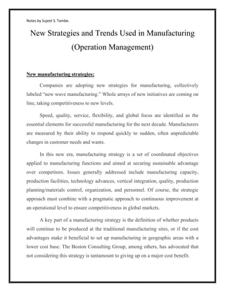 New strategies and trends used in manufacturing (operation management ...