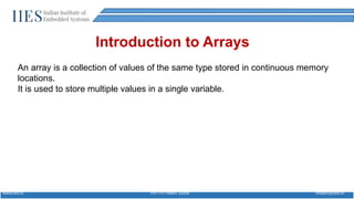 Arrays in C – Beginner Friendly Guide| IIES Bangalore | PPTX