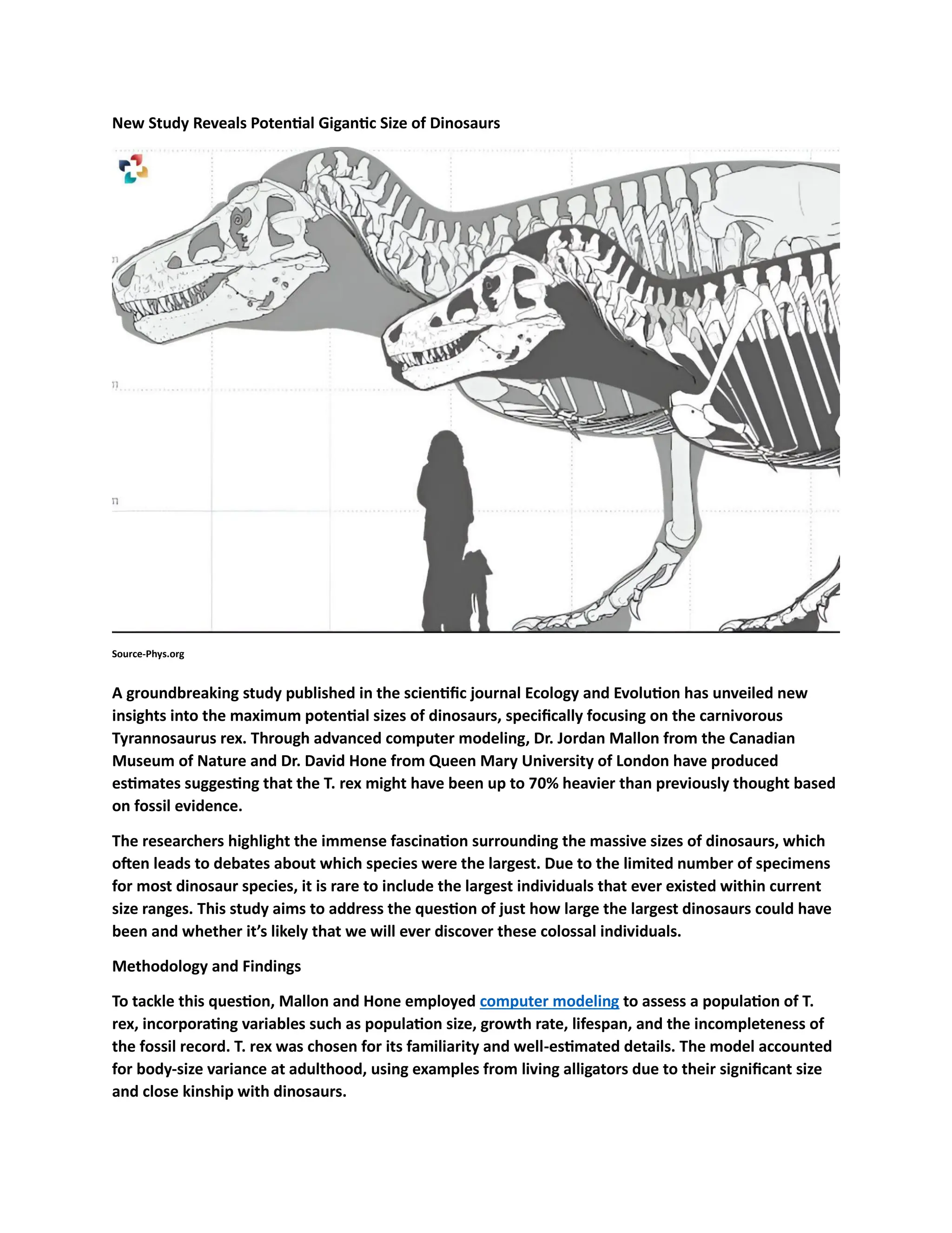 Sizes of Dinosaurs Reimagined: New Study Reveals T. rex Could Be 70% Heavier | The Lifesciences ...