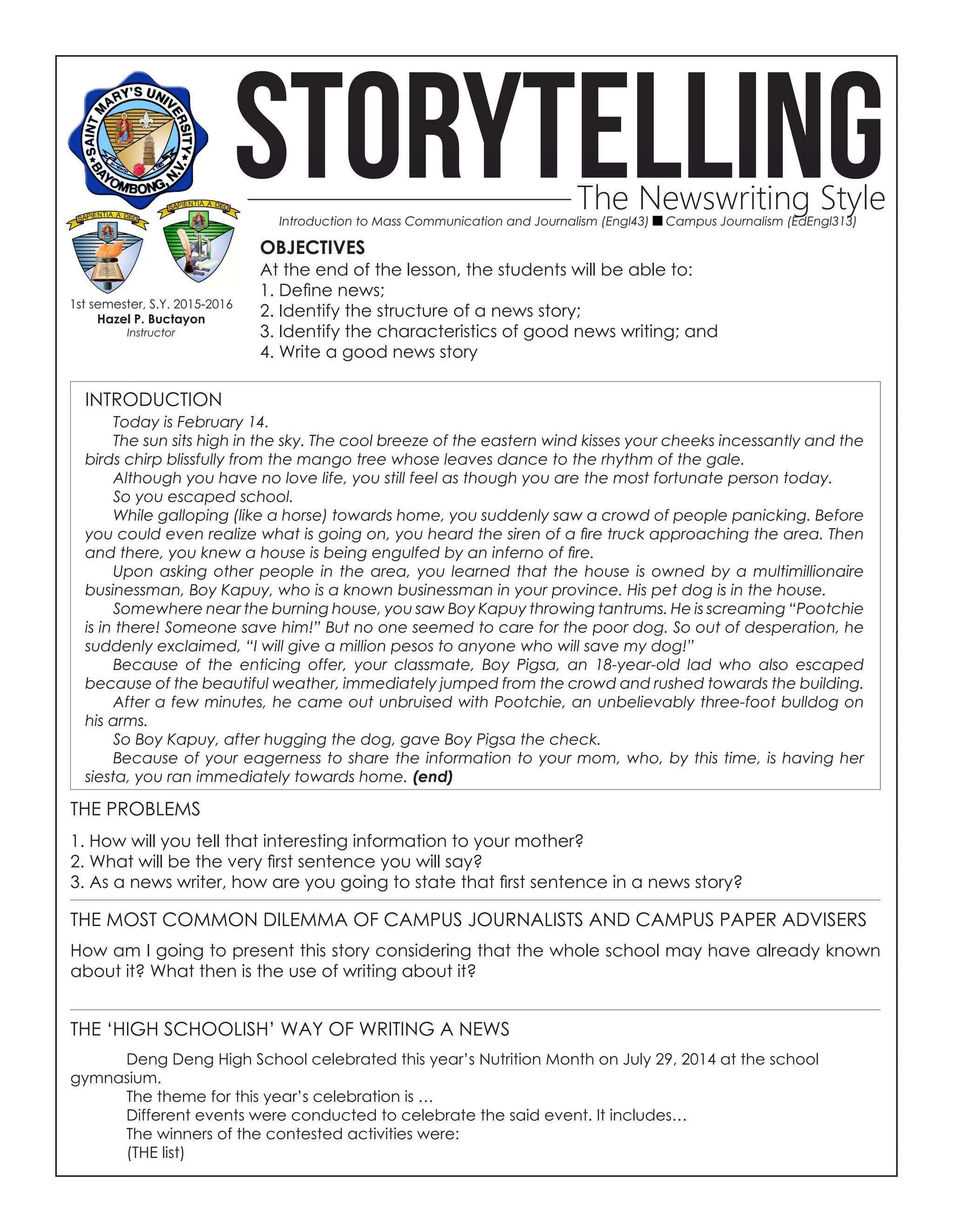 Newswriting for College Students | PDF