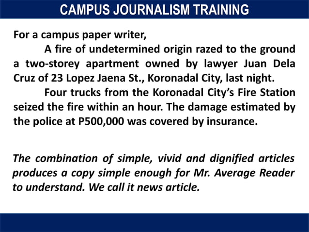 NEWSWRITING - CAMPUS JOURNALISM 101 FOR LEARNERS | PPTX