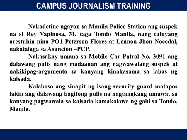 NEWSWRITING - CAMPUS JOURNALISM 101 FOR LEARNERS | PPTX