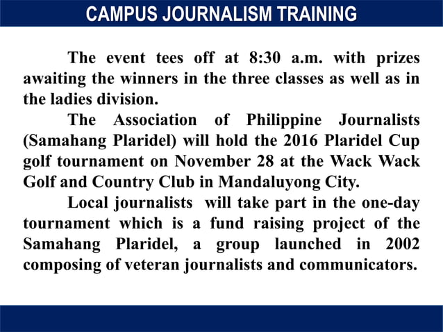 NEWSWRITING - CAMPUS JOURNALISM 101 FOR LEARNERS | PPTX