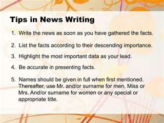 NEWSWRITING - CAMPUS JOURNALISM 101 FOR LEARNERS | PPTX