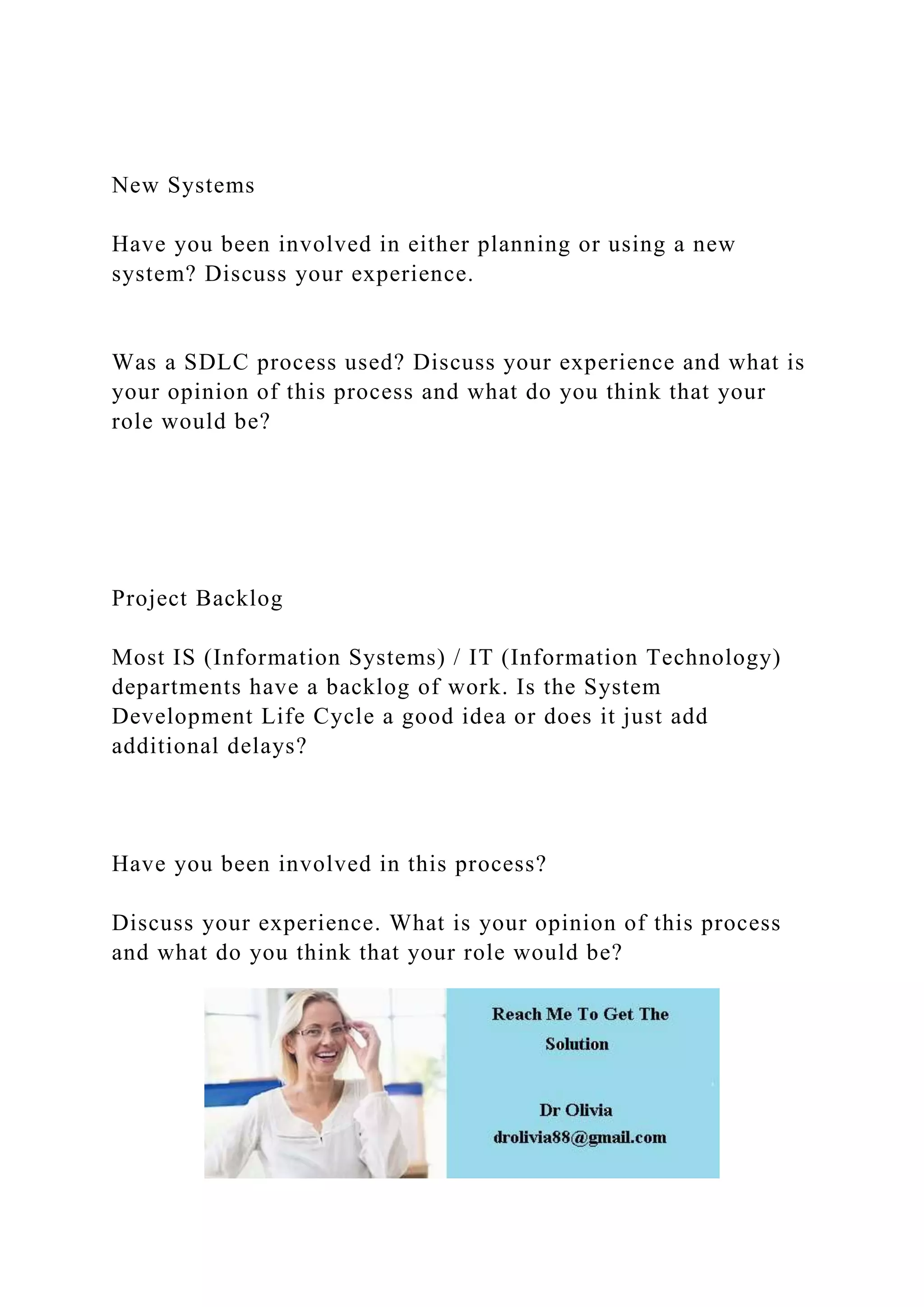 New Systems Have you been involved in either planning or using.docx