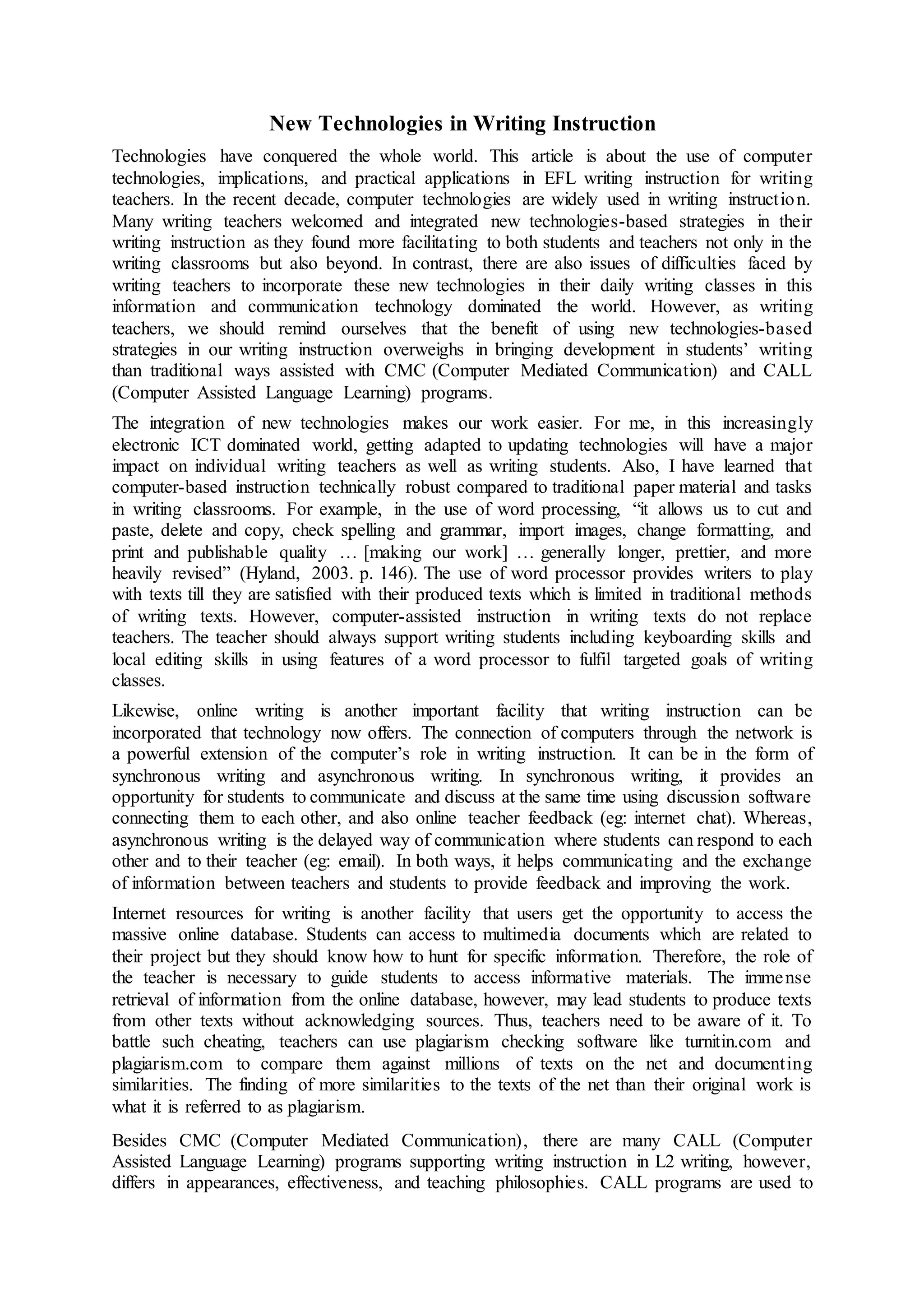 New technologies in writing instruction | DOCX