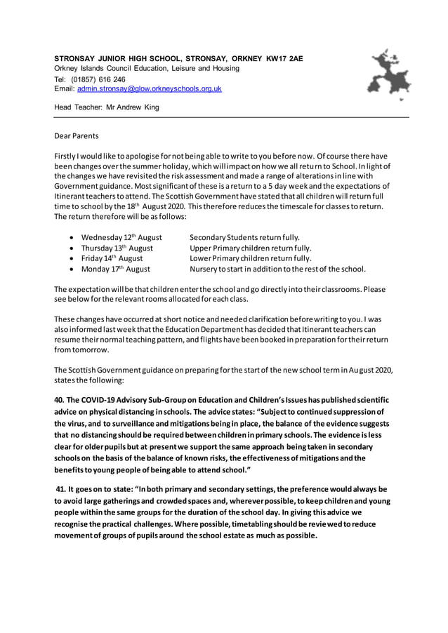 New term letter to parents advising on the restart of school. | PDF
