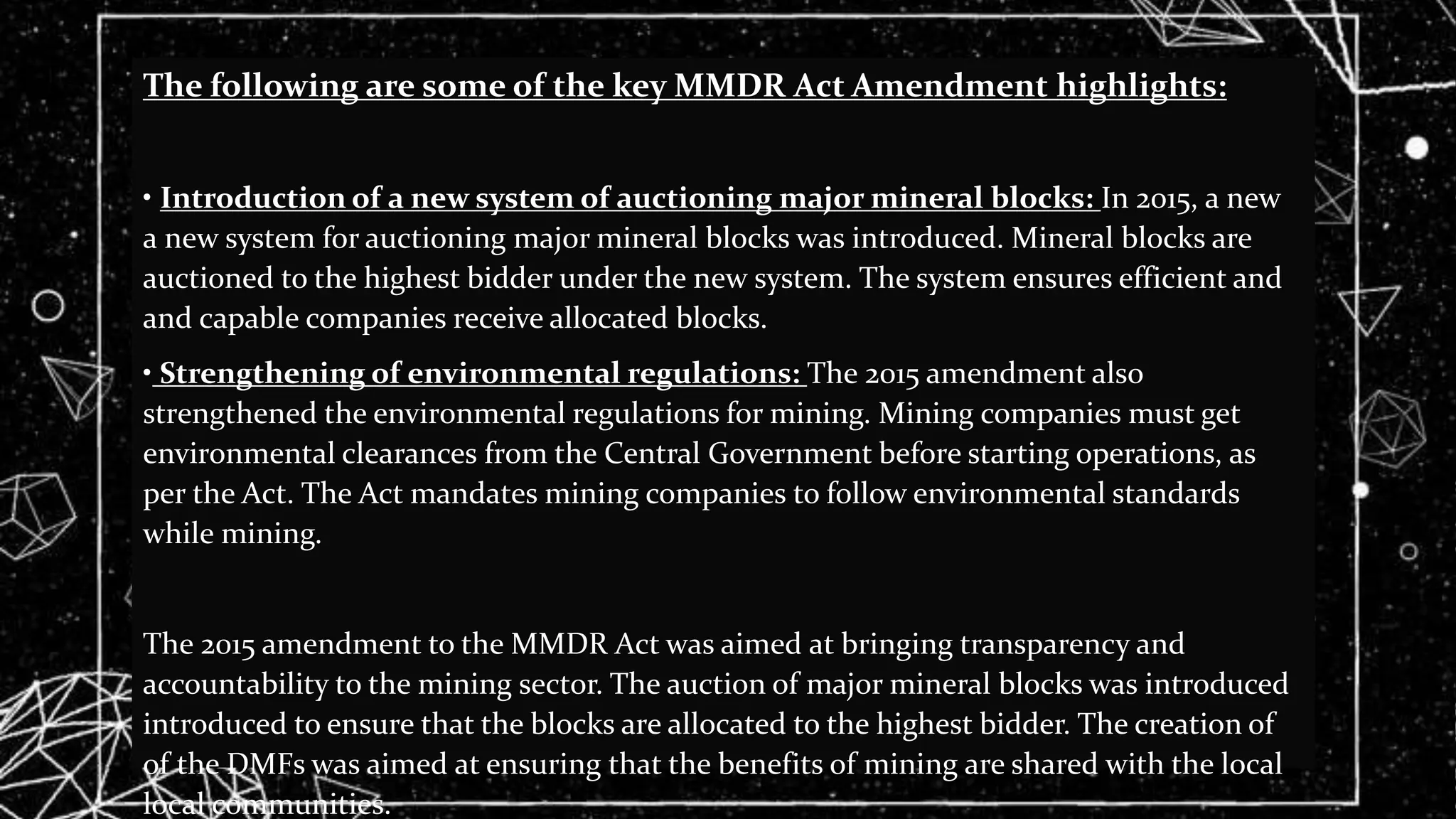 THE MINES AND MINERALS ACT, 1957 environmental law | PPTX