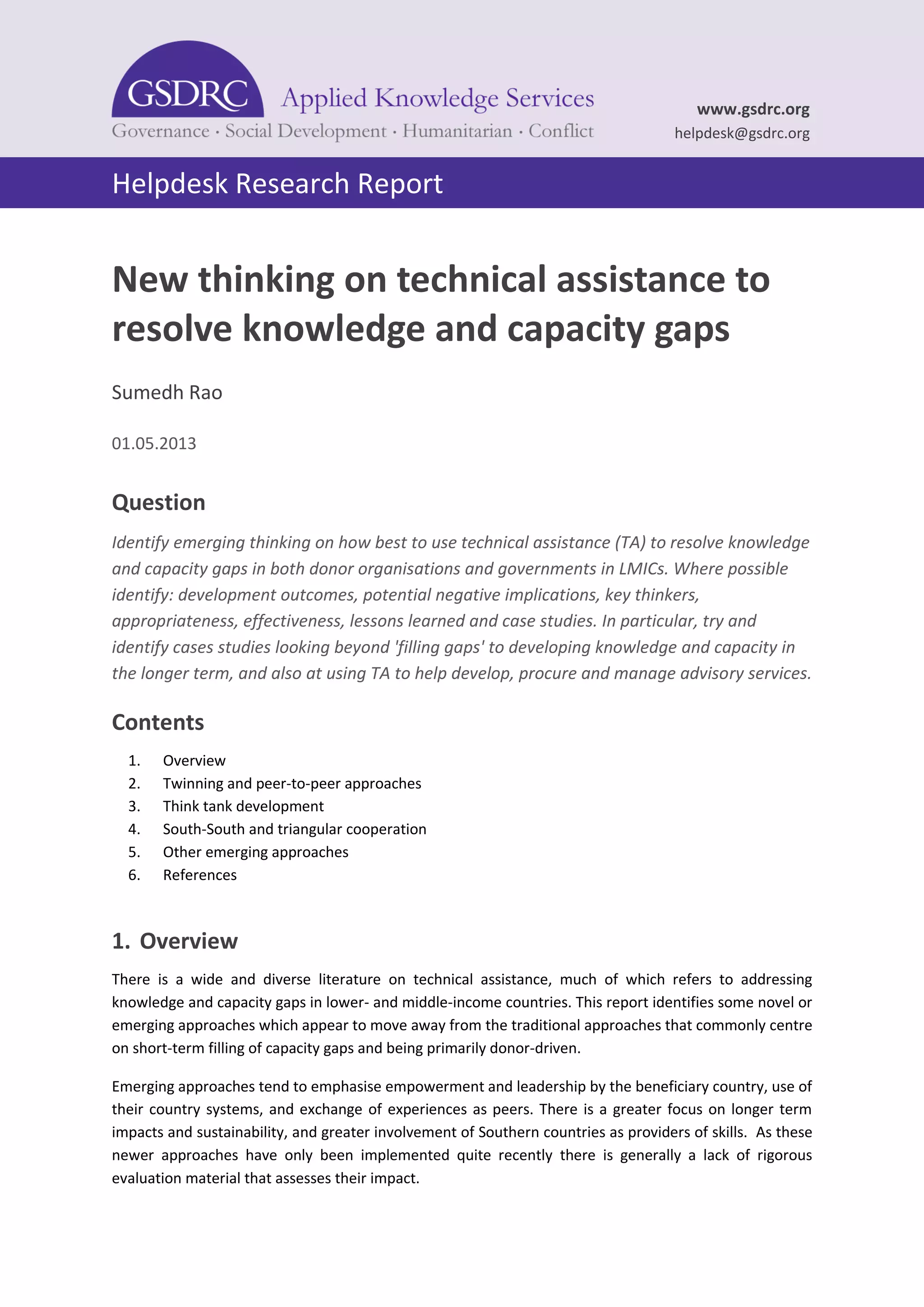 New thinking on technical assistance to solve knowledge and capacity ...