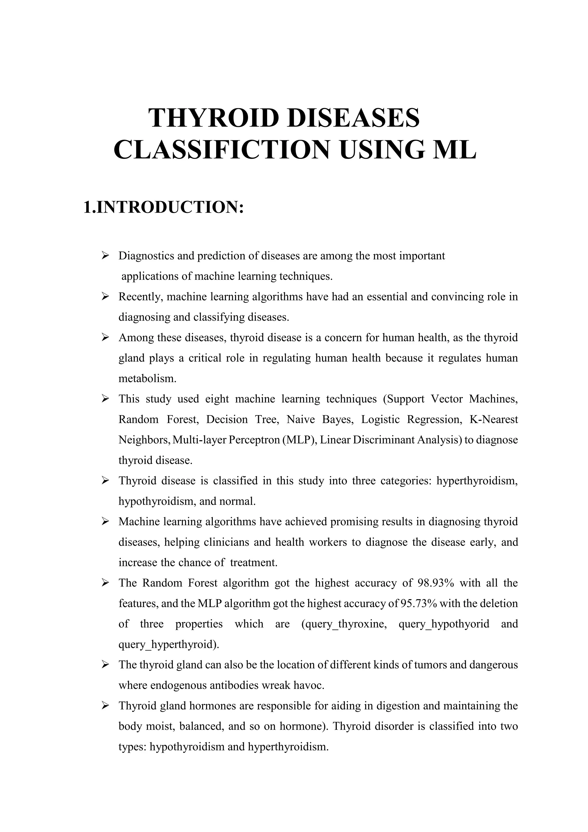 NEW THYROID DISEASES CLASSIFICATION USING ML.docx | Thyroid Disorders | Endocrine and Metabolic ...