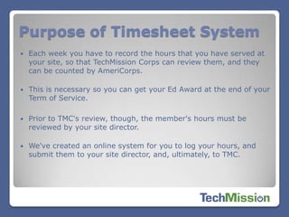 TechMission Corps Timesheet Process for Members | PPT